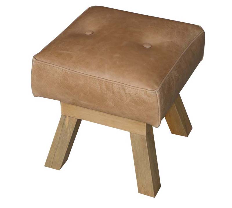 Banquito André tapizado en cuero beige - Marabierto